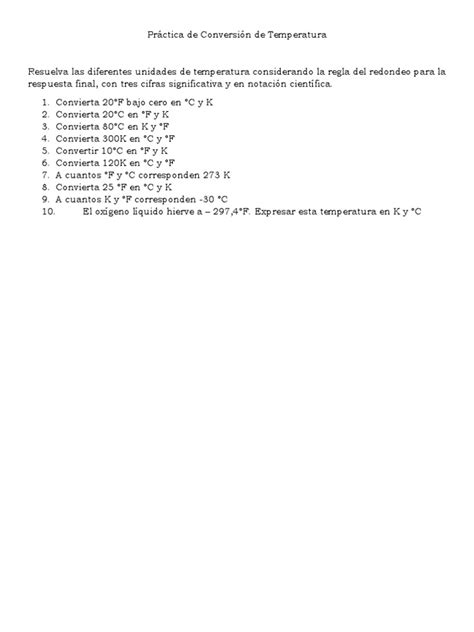 Practica De Conversion De Temperatura Pdf