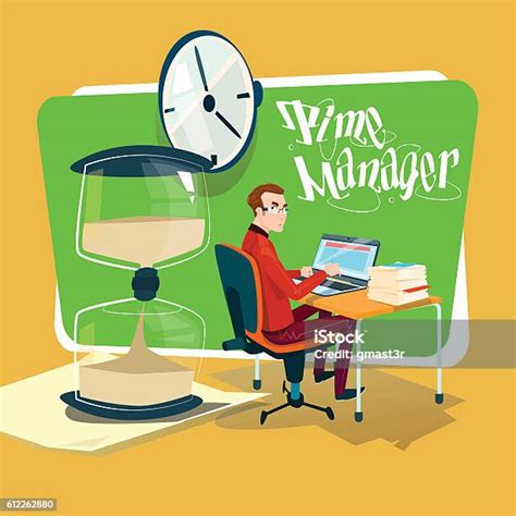 비즈니스 맨 프리랜서 작업 노트북 컴퓨터 모래 시계 시간 관리 기업 재무와 산업에 대한 스톡 벡터 아트 및 기타 이미지 기업 재무와 산업 남자 남자 사업가 Istock