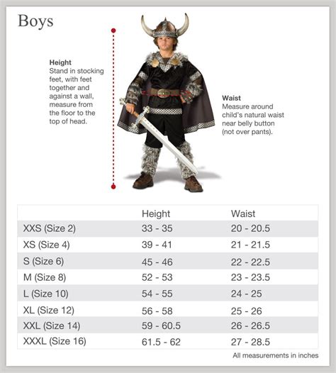 Spirit Halloween Costume Size Chart At Herbert Yamasaki Blog