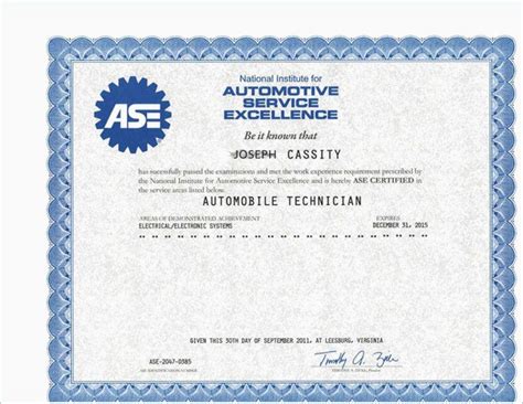Free Fake Ase Certificate Template