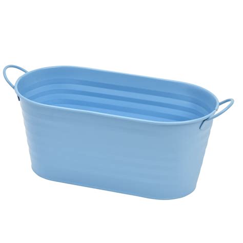 Ribbed Matt Tin Trough With Handles Blue Homesavers