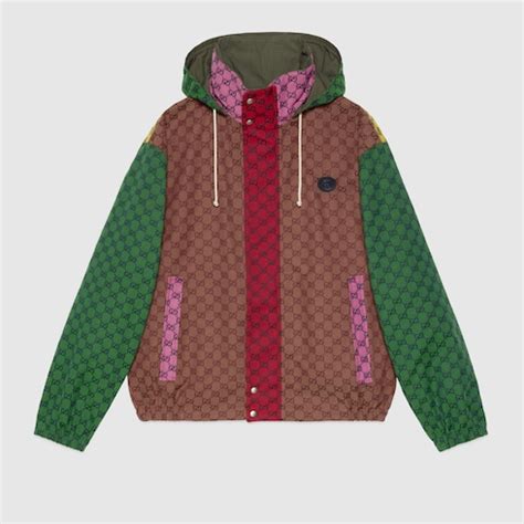 Gg Multicolour Canvas Zip Jacket In Multicolour And Olive Green Gucci® Pt