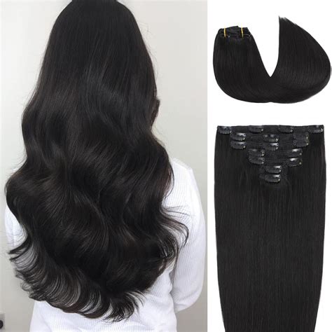클립 인 헤어 익스텐션 실제 인모 제트 블랙 인모 익스텐션 클립 120g 스트레이트 7 개 Aliexpress