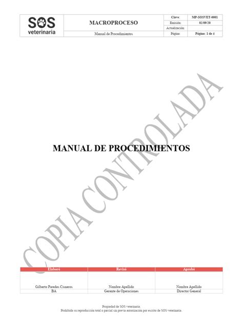 Manual De Procedimientos Pdf Sistema De Manejo De Calidad