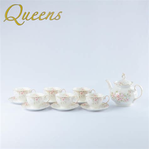 Queens 13pcs Premium Porcelain Tea Set Set Teko Dan Cawan Set Hidang