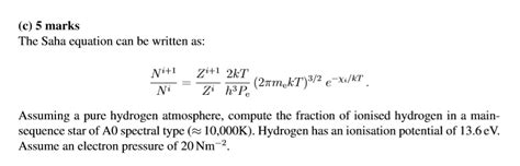 Solved C 5 Marks The Saha Equation Can Be Written As Ni1