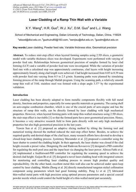 Pdf Laser Cladding Of A Ramp Thin Wall With A Variable Dokumentips