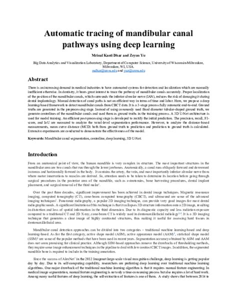 Pdf Automatic Tracing Of Mandibular Canal Pathways Using Deep Learning