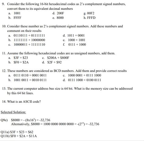 solved 9 consider the following 16 bit hexadecimal codes as