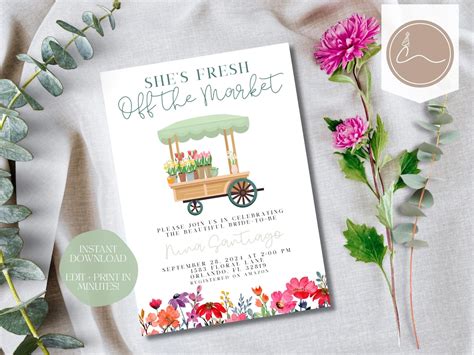Fresh Off The Market Bridal Shower Invitation Farmers Market Bridal