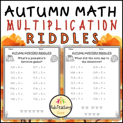 Autumn Fall Math Riddles Single Digit Multiplication Worksheets Tpt