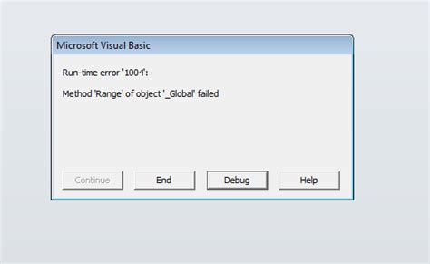Run Time Error 1004 Method ‘range Of Objectglobal Failed While