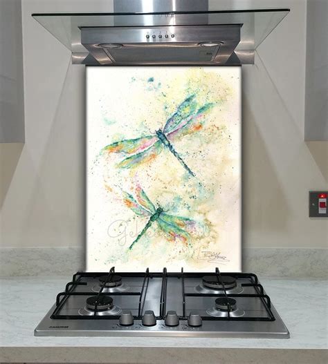 Dragonflies Watercolour Glass Splashback