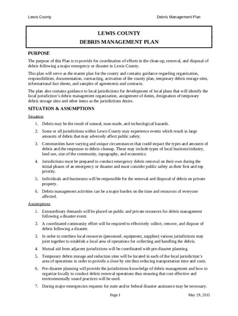 Sample Plan For Debris Management Doc Template Pdffiller