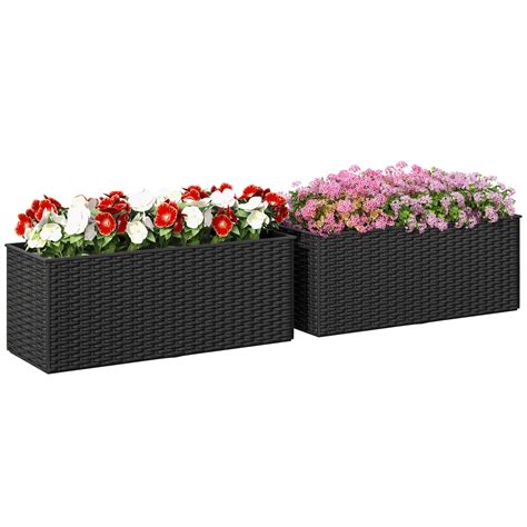 Outsunny Set Of Two Rattan Effect Planters Black Uk