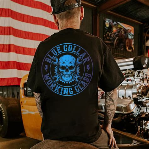 Blue Collar Working Class Skull Print Mens T Shirt Coalion