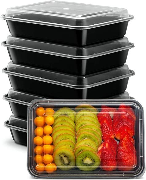 Meal Prep Food Containers With Clear Lids Black Rectangular
