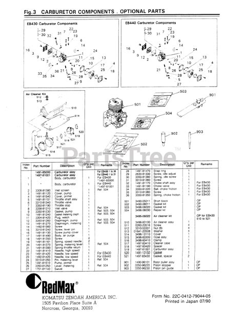 Redmax Eb 440 Redmax Backpack Blower 1990 07 006 Carburetoroptional Parts Parts Lookup