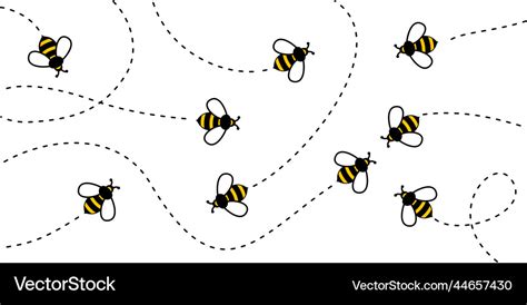 Bee Fly On Dotted Route Pattern Bumblebee Flying Vector Image