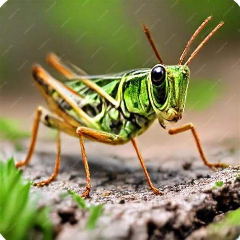 A Green Grasshopper With A Black Eye And A Black Eye Premium Ai