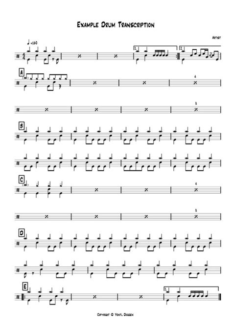 Yellow By Coldplay Drum Transcription Sheet Music