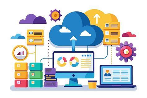 Premium Vector A Workspace Showcases Cloud Data Management Tools