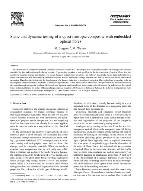 Pdf Static And Dynamic Testing Of A Quasi Isotropic Composite With Embedded Optical Fibres