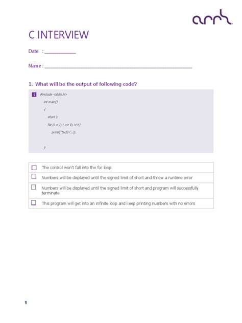 C Interview Date Name Pdf C Programming Language Integer Computer Science