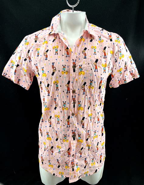 Nickelodeon Hey Arnold Pink Button Up Short Sleeve C Gem