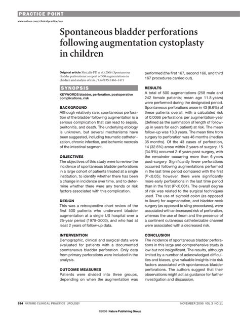 Pdf Spontaneous Bladder Perforations Following Augmentation