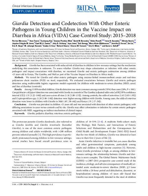 Giardia Detection And Codetection With Other Enteric Pathogens In Young