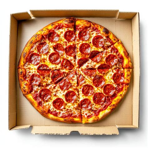 Classic Pepperoni Pizza Served In A Round Cardboard Box Ready For