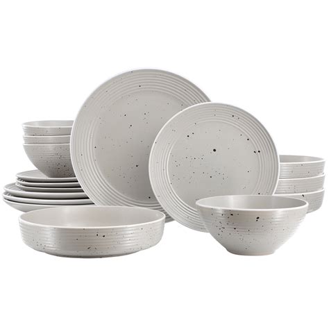 Elama Emilia 16 Piece Double Bowl Stoneware Dinnerware Set In Light