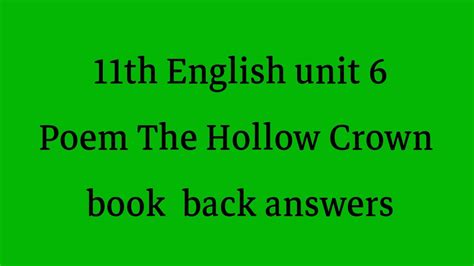 11th English Unit 6 Poem Book Back Answers Youtube