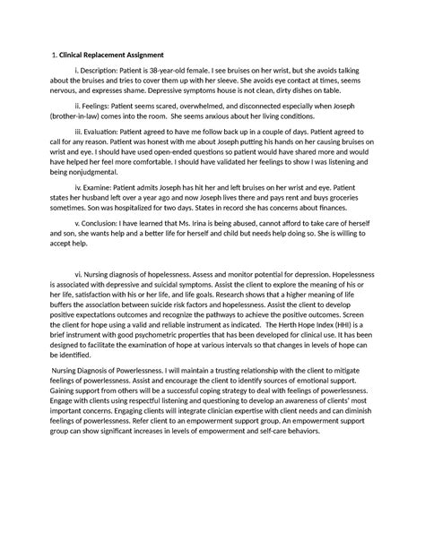 Clinical Replacement Assignment Irina Description Patient Is 38 Year