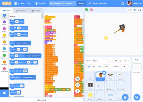 Getting Over It V14 Remix On Scratch Tick Hammer X Hammer Y Gravity