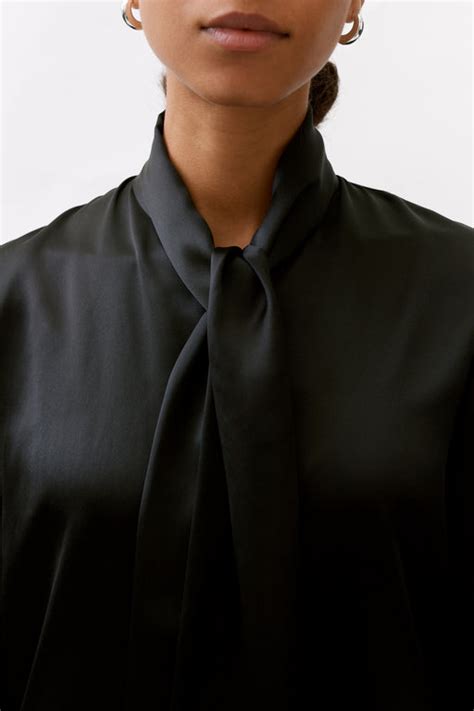 Womens Silk Tie Neck Shirt Black Laura Pitharas