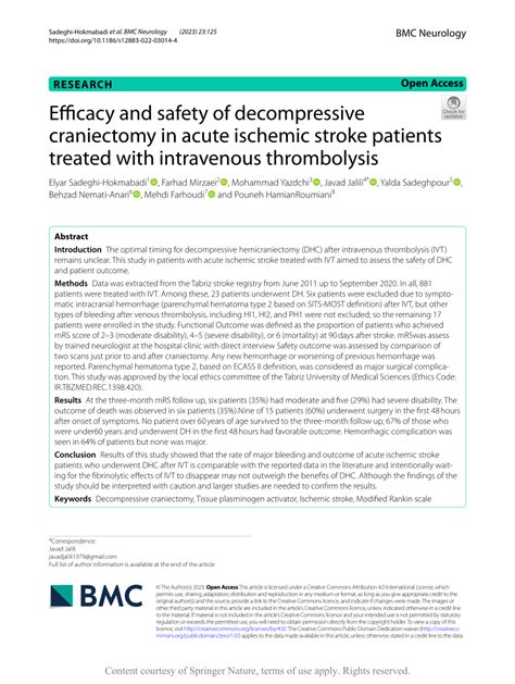 Pdf Efficacy And Safety Of Decompressive Craniectomy In Acute