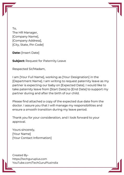 Application For Maternity Or Paternity Leave 5 Formats