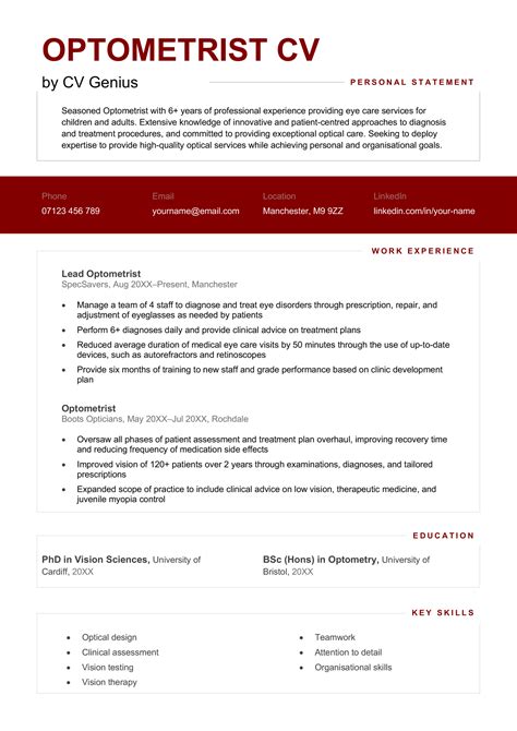 Optometrist Cv Examples Uk Template And Writing Guide