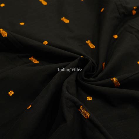 Black Fish And Flower Motif Bomkai Cotton Fabric Indianvillèz