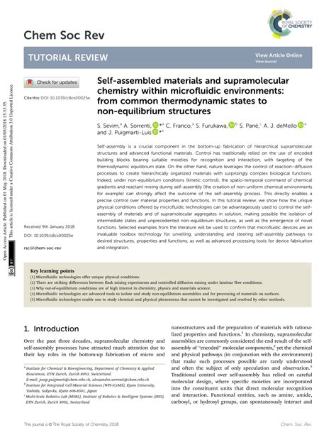 Pdf Self Assembled Materials And Supramolecular Chemistry Within Microfluidic Environments