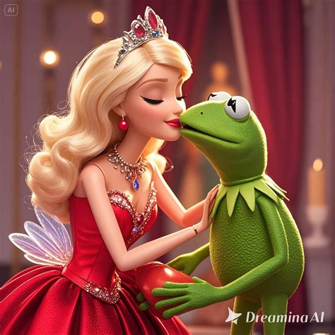 Barbie Princess Red Dress Kissing Kermit By Lokmenghong560617 On Deviantart