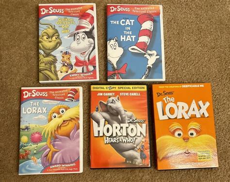 Five Dr Seuss Dvds Lorax Cat In The Hat Horton Hears A Who Grinch