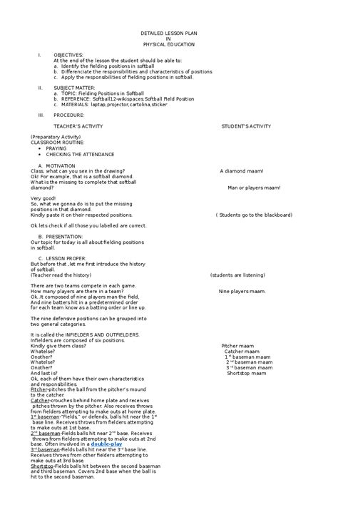 Doc Detailed Lesson Plan In Physical Education