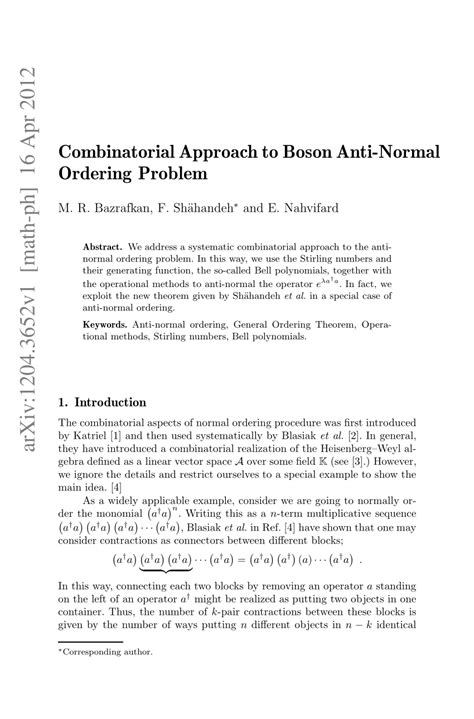 Pdf Combinatorial Approach To Boson Anti Normal Ordering Problem