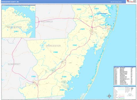 Worcester County Md Zip Code Wall Map Basic Style By Marketmaps