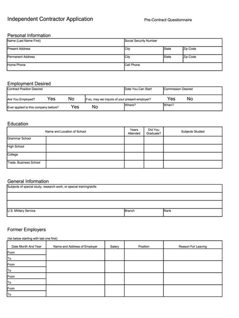 Independent Contractor Application Form Fill Online Printable Fillable Blank Pdffiller