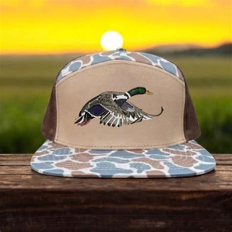 Mallard Duck Hunting Trucker Hat Camo Mesh Snapback Embroidered Flying