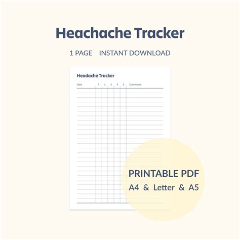 Headache Tracker Printable Pdf For Concussion Head Injury Daily